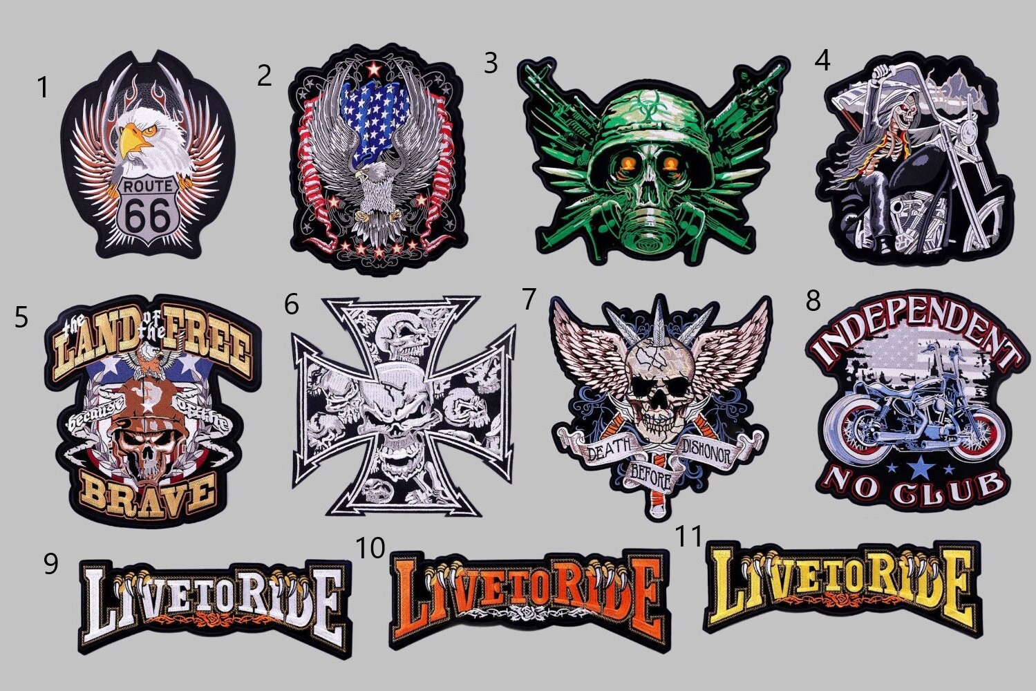 Motorcycle Biker Back Patch Large Iron on Patches, Skull, Guns, America ...