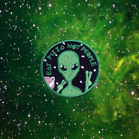 UFO Alien Embroidered Patch Iron on Green Alien Pace Sign/eat - Etsy