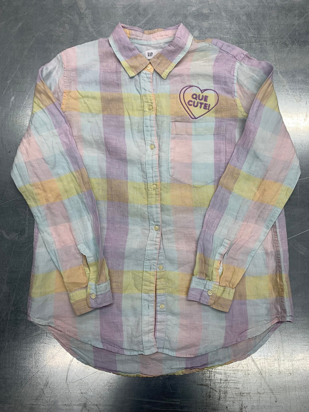 Que Cute Embroidered Thrifted Long Sleeve Shirt - Etsy