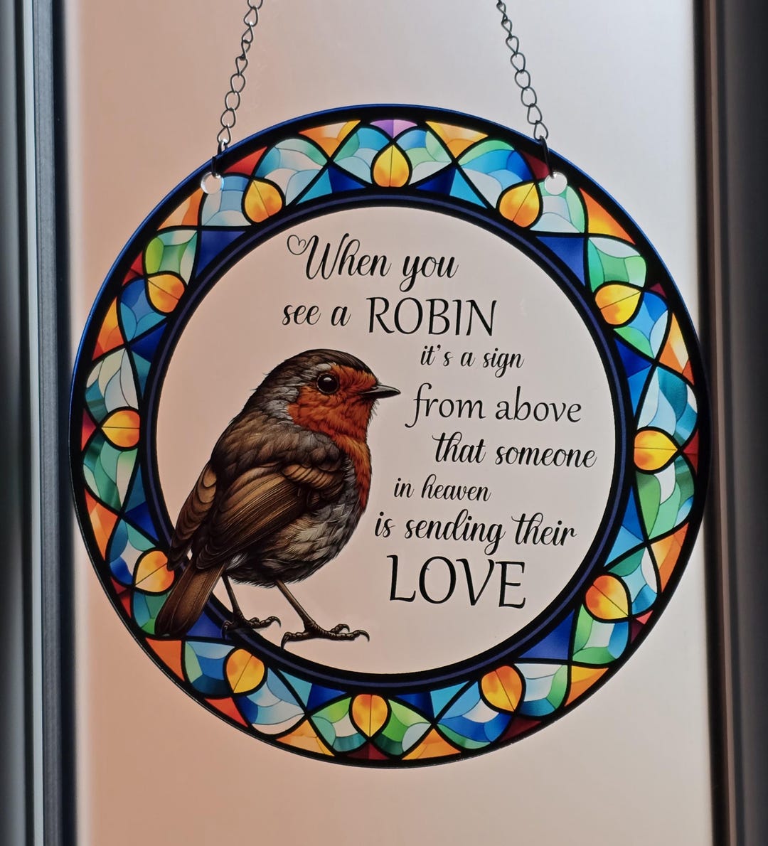 Stained Glass Effect Robin Memorial Hanging Sign, Various Sizes - Etsy