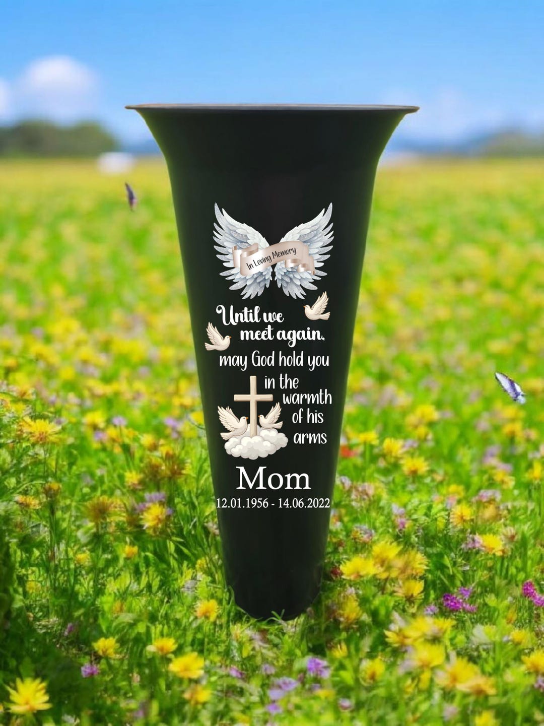 Personalised Grave Vase | Memorial Flower Holder With Name & Dates ...