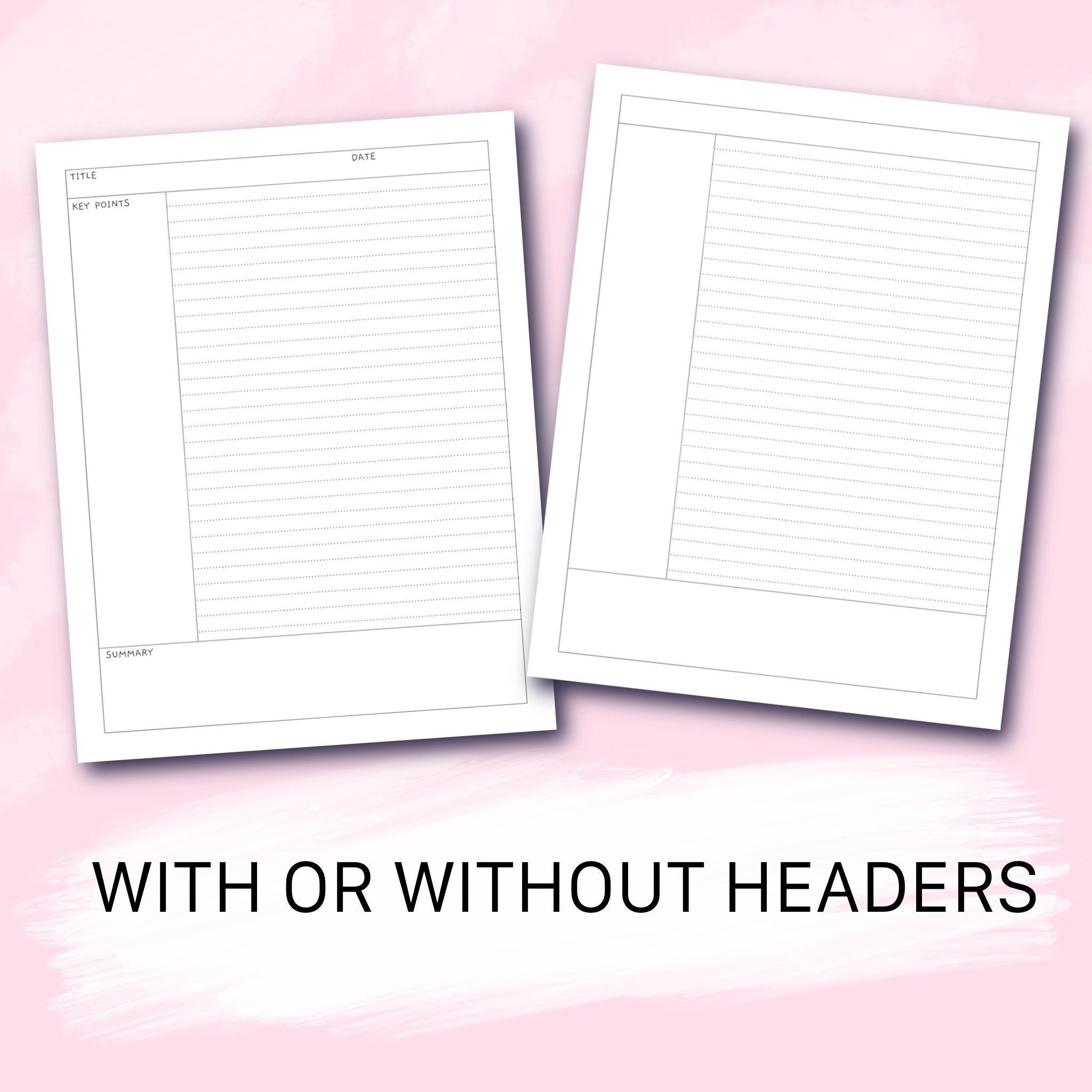 Simple Printable Cornell Note Papers, Cornell Template Bundle, Student ...