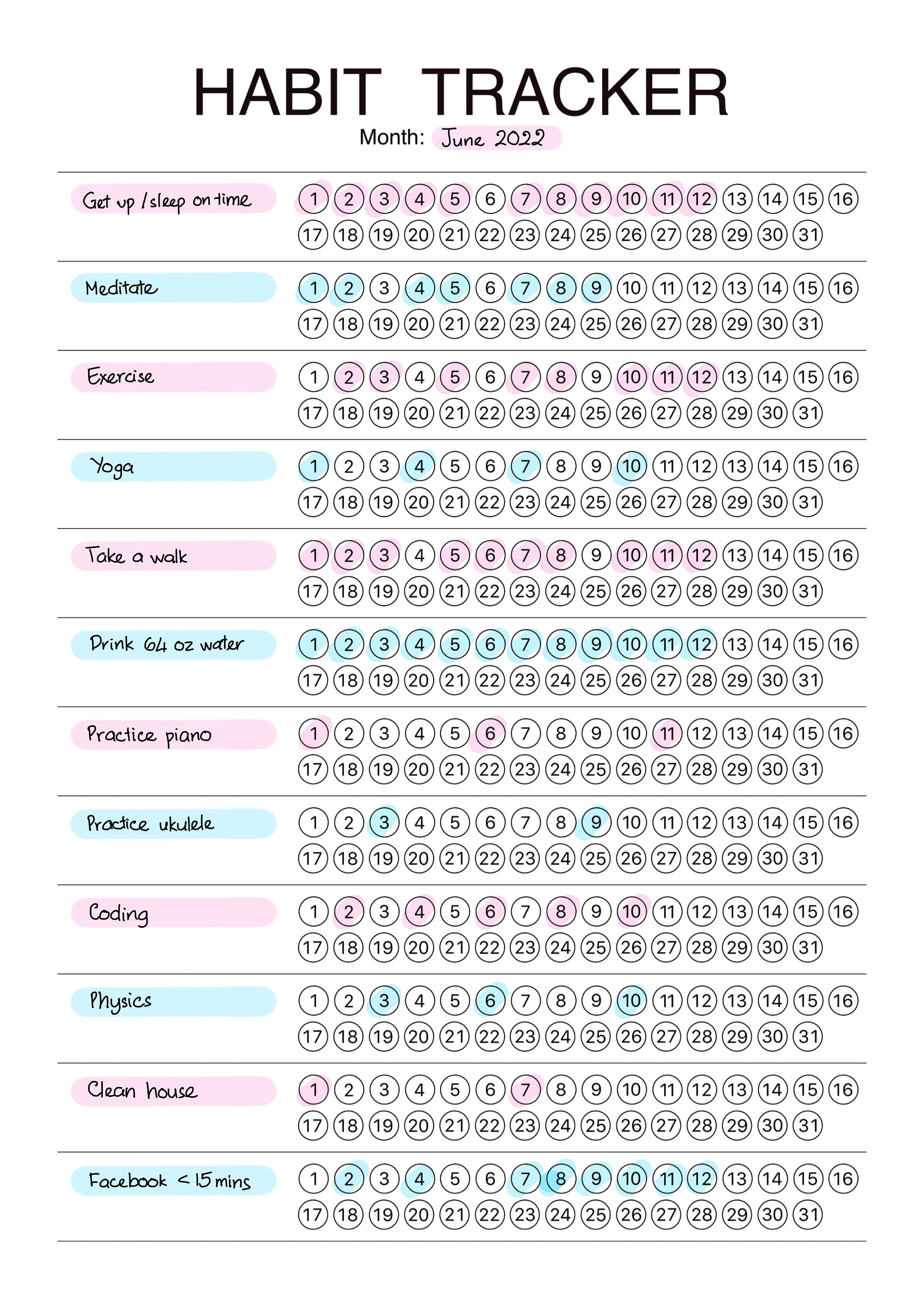Digital Printable Habit Tracker Template Bundle, PDF & JPEG in Size A3 ...