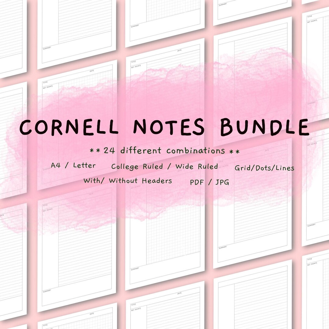 Simple Printable Cornell Note Papers, Cornell Template Bundle, Student ...