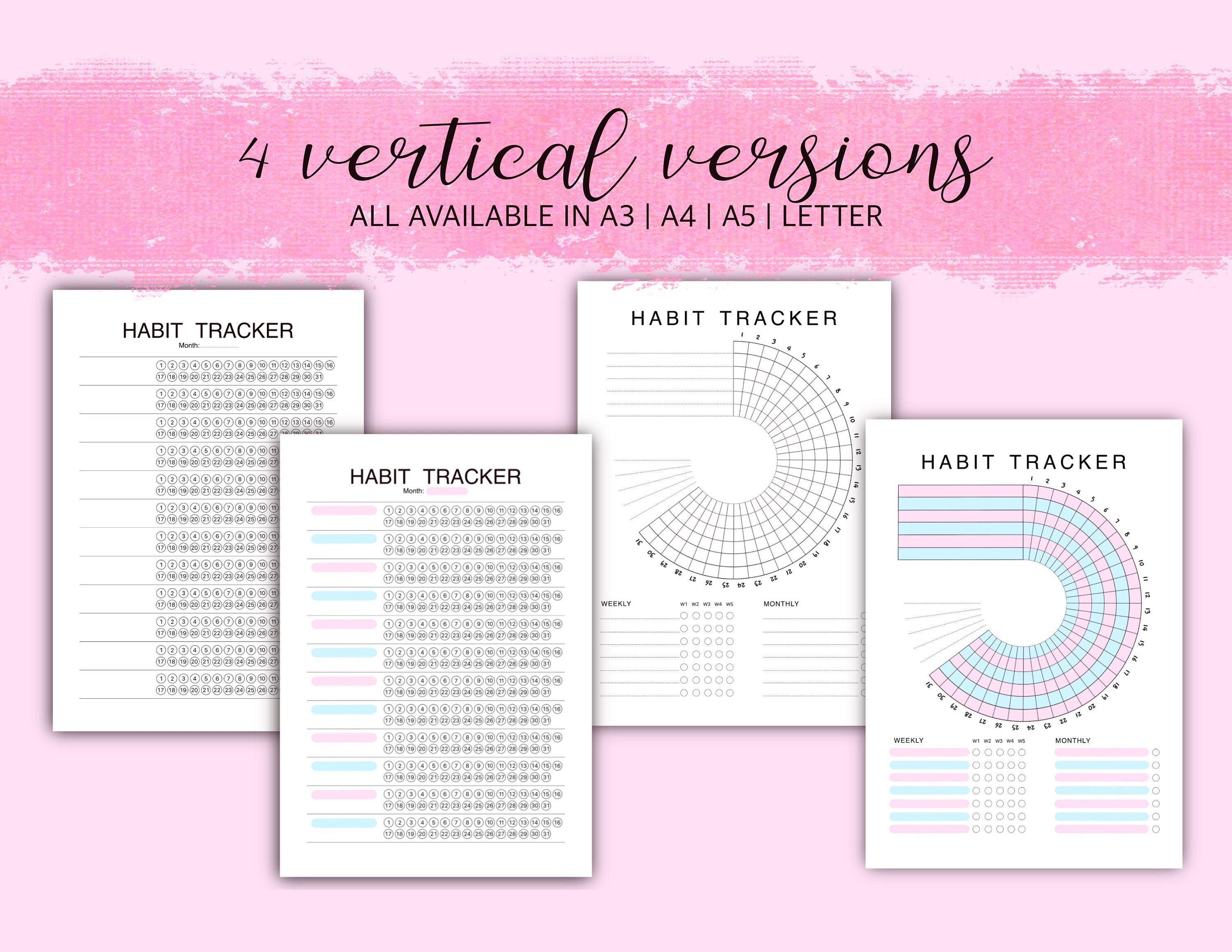 Digital Printable Habit Tracker Template Bundle, PDF & JPEG in Size A3 ...