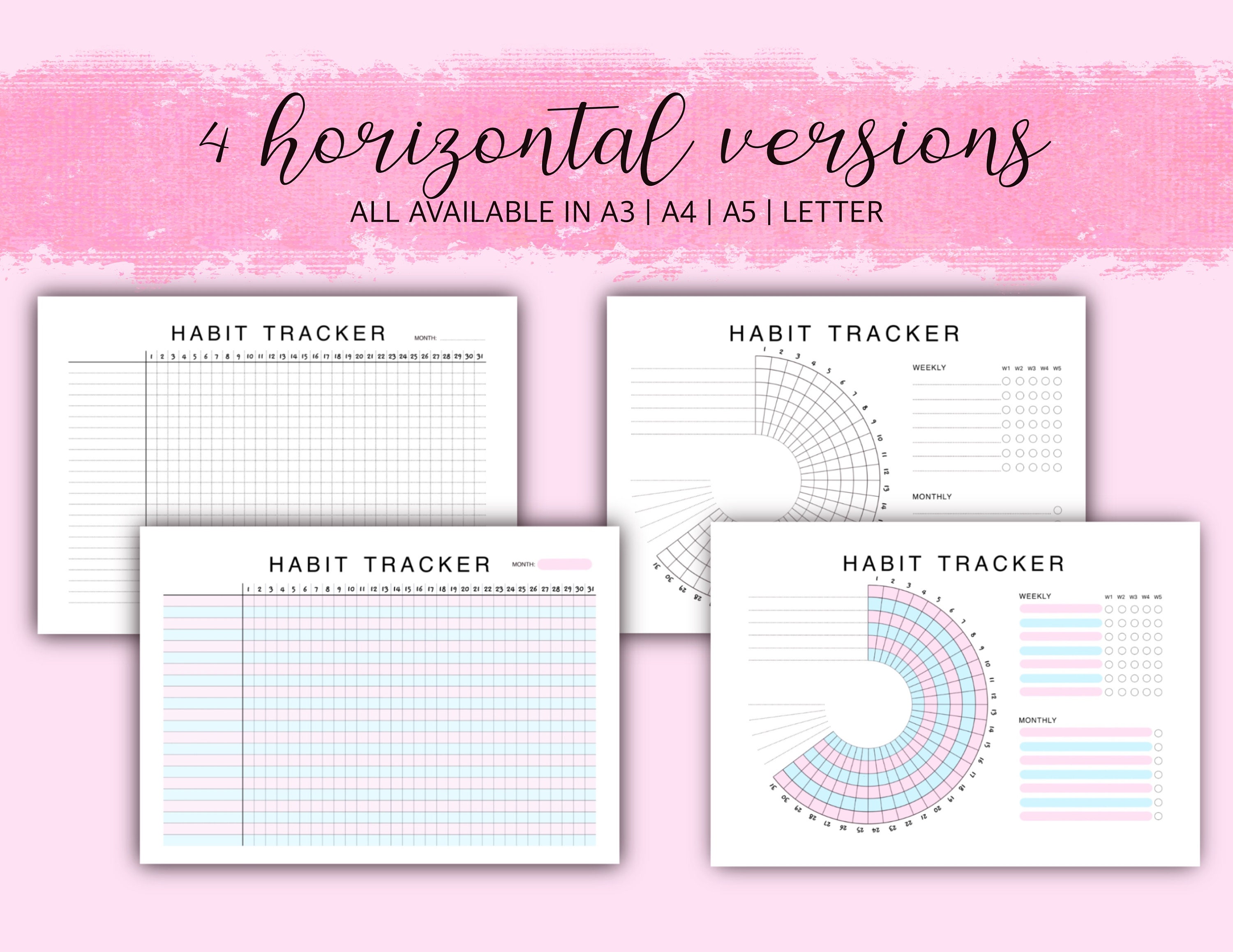 Digital Printable Habit Tracker Template Bundle, PDF & JPEG in Size A3 ...