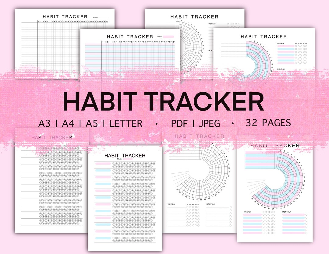 Digital Printable Habit Tracker Template Bundle, PDF & JPEG in Size A3 ...