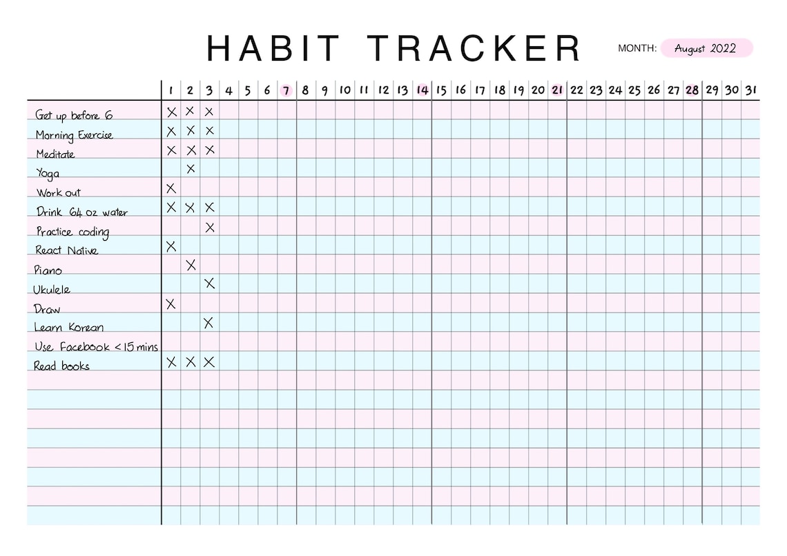 Digital Printable Habit Tracker Template Bundle, PDF & JPEG in Size A3 ...
