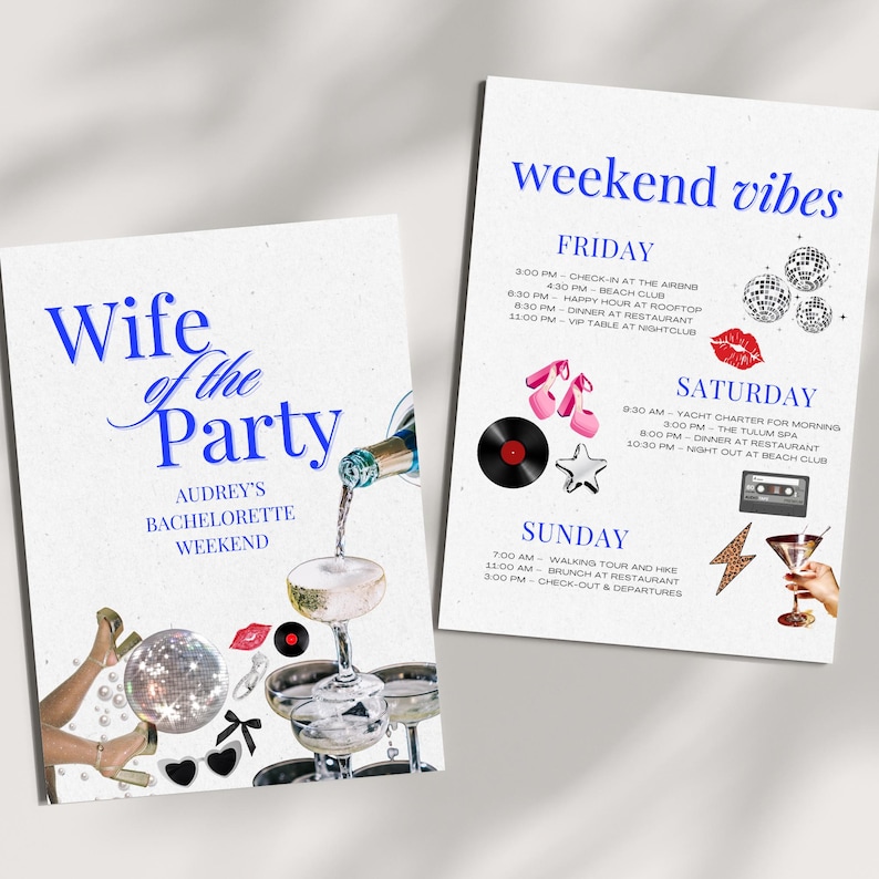 Wife of the Party Bachelorette Invitation & Itinerary | Editable Canva ...