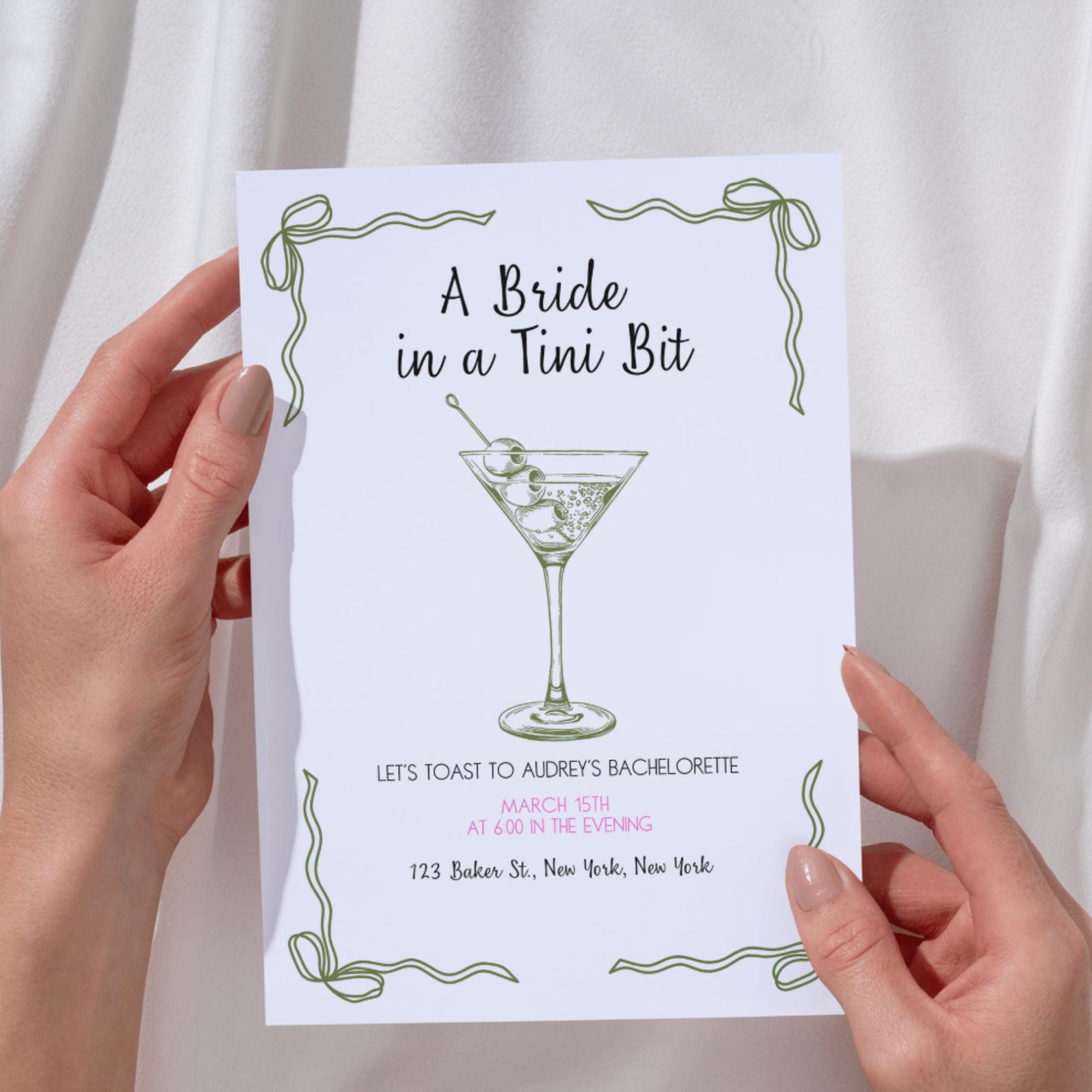 Bride in a Tini Bit Bachelorette Invitation & Itinerary | Editable ...