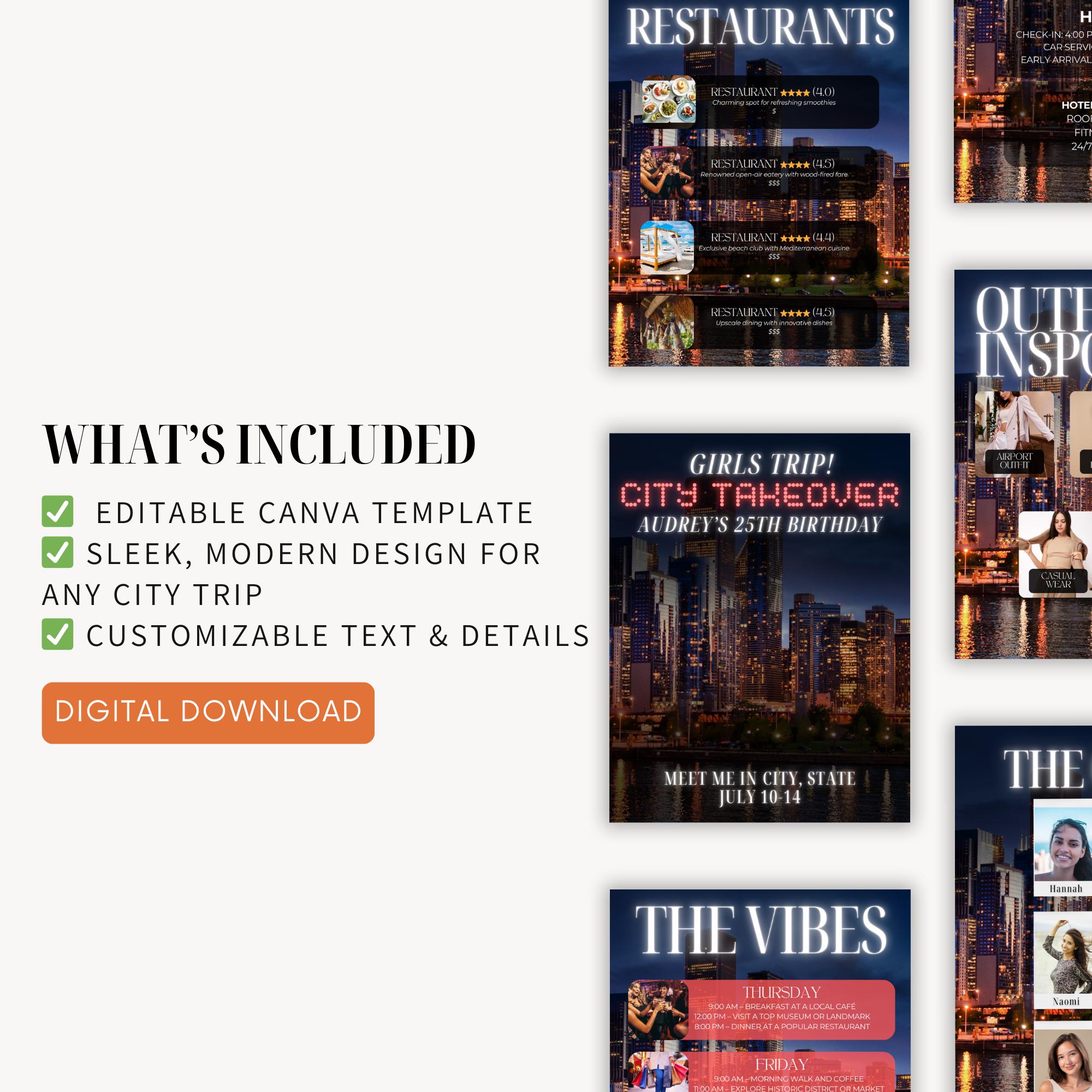 Editable City Takeover Itinerary | Girls Trip Weekend Plan | Birthday ...