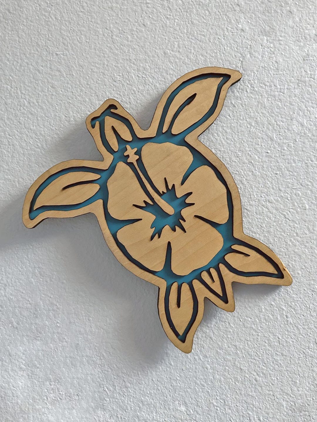 Turtle With Hibiscus Flower Wall Art | Various Inlay Color Choices ...