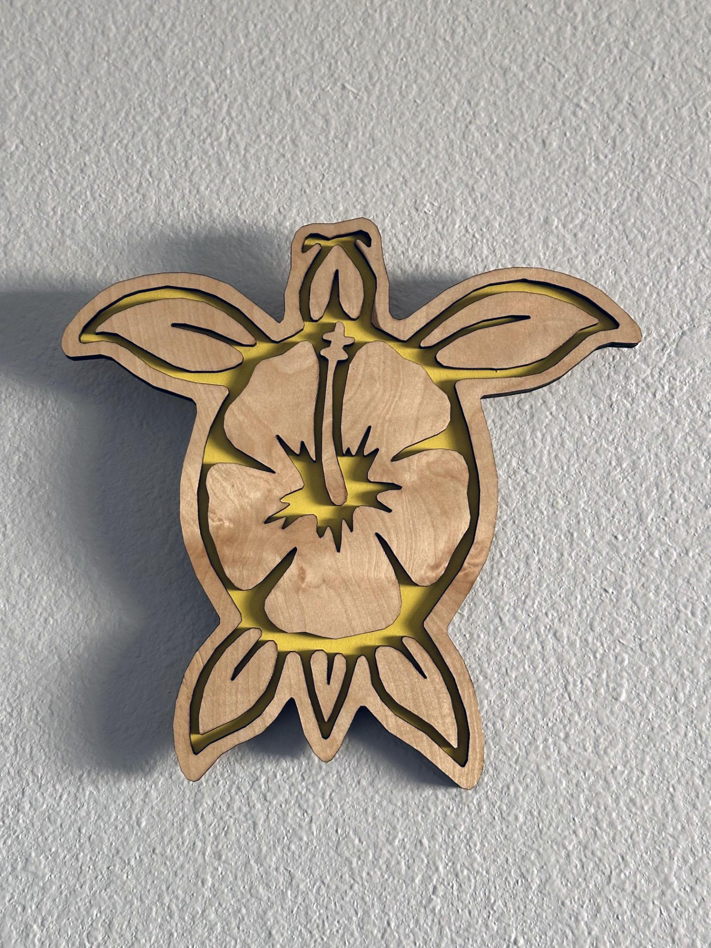 Turtle With Hibiscus Flower Wall Art | Various Inlay Color Choices ...