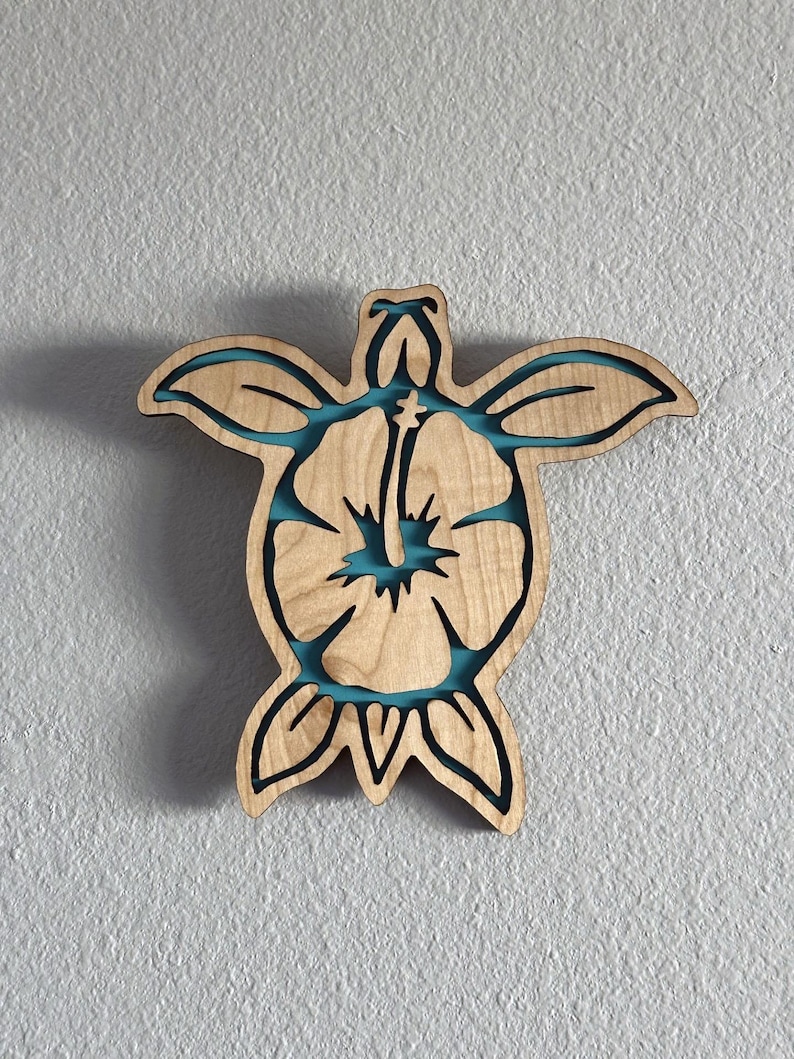 Turtle With Hibiscus Flower Wall Art | Various Inlay Color Choices ...