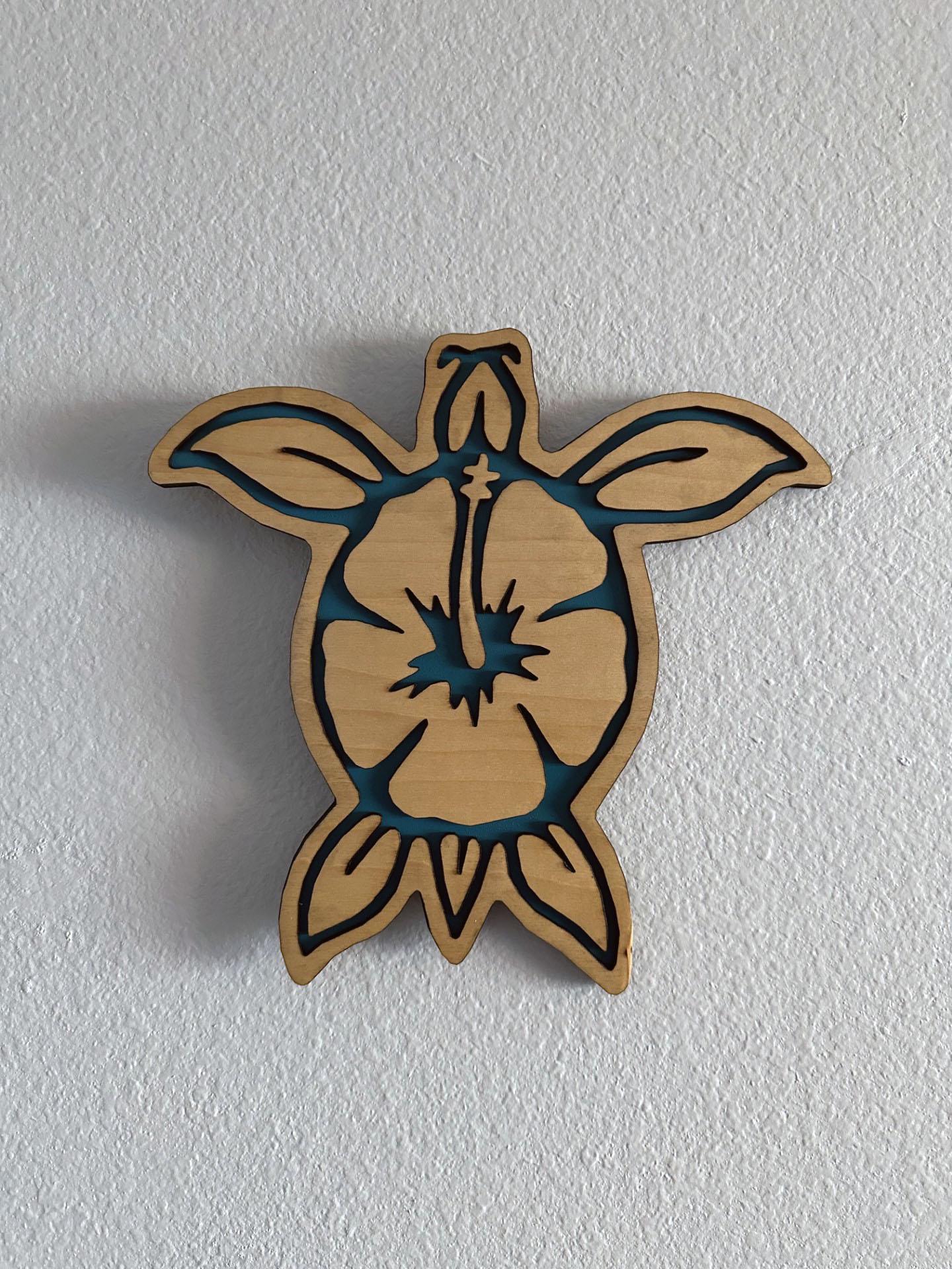 Turtle With Hibiscus Flower Wall Art | Various Inlay Color Choices ...