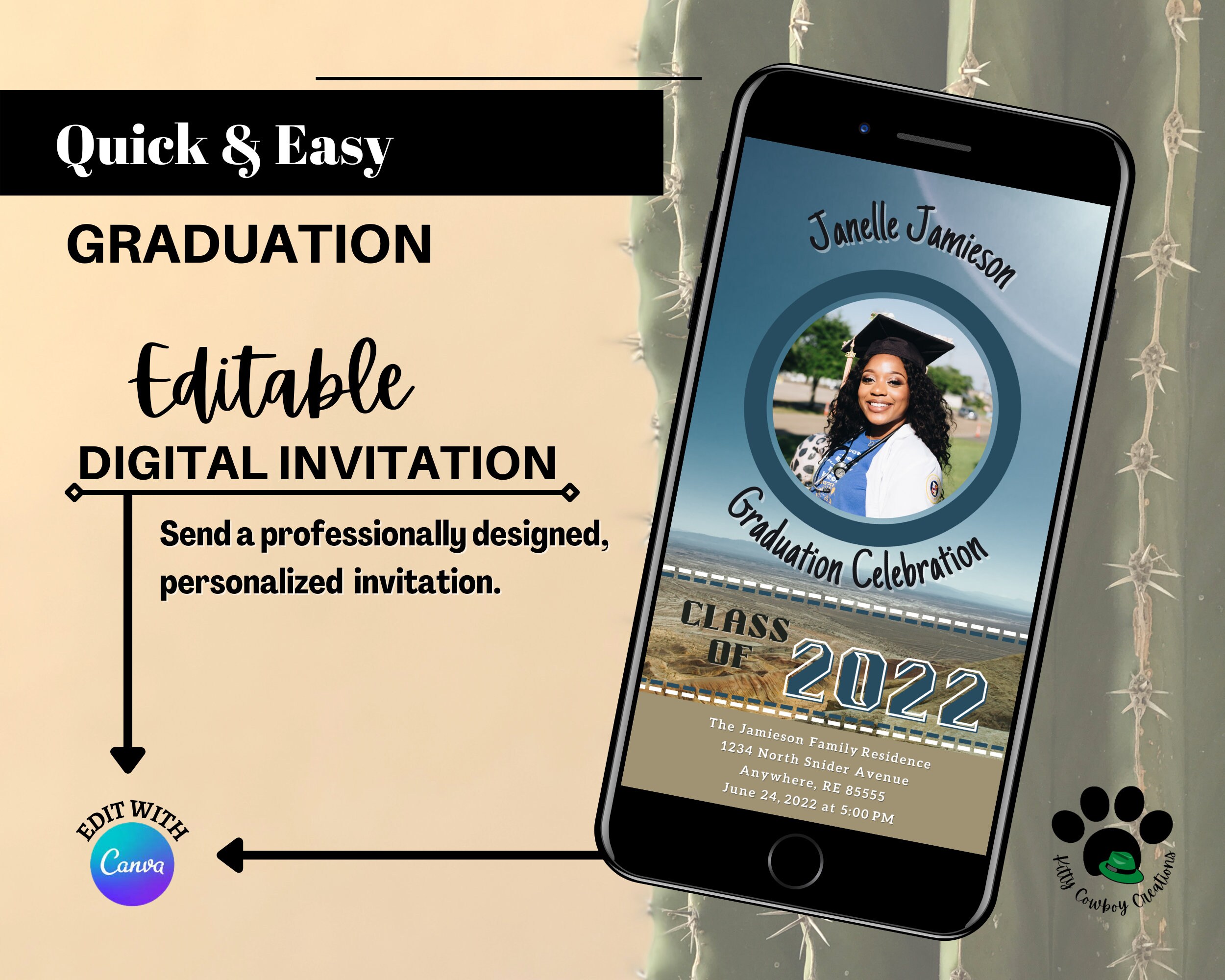 Editable Custom Graduation Invitation Template, Phone Evite, Easy ...