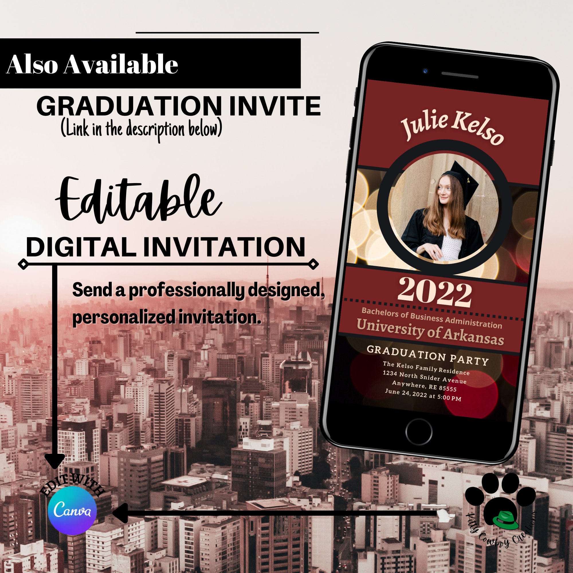 Editable Custom Graduation Invitation Template, Phone Evite, Easy ...