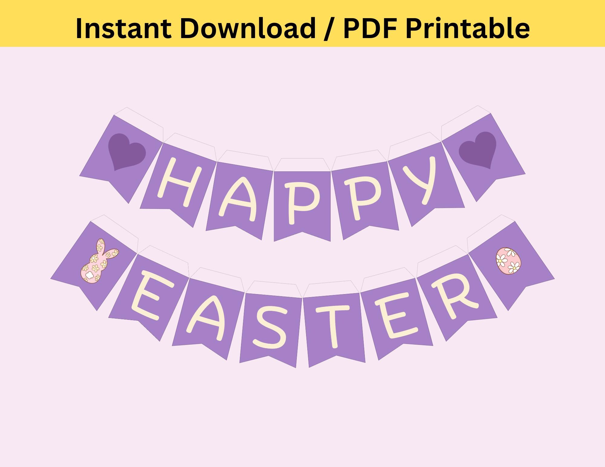 Happy Easter Banner Cute Purple Garland DIY Instant Download Printable ...