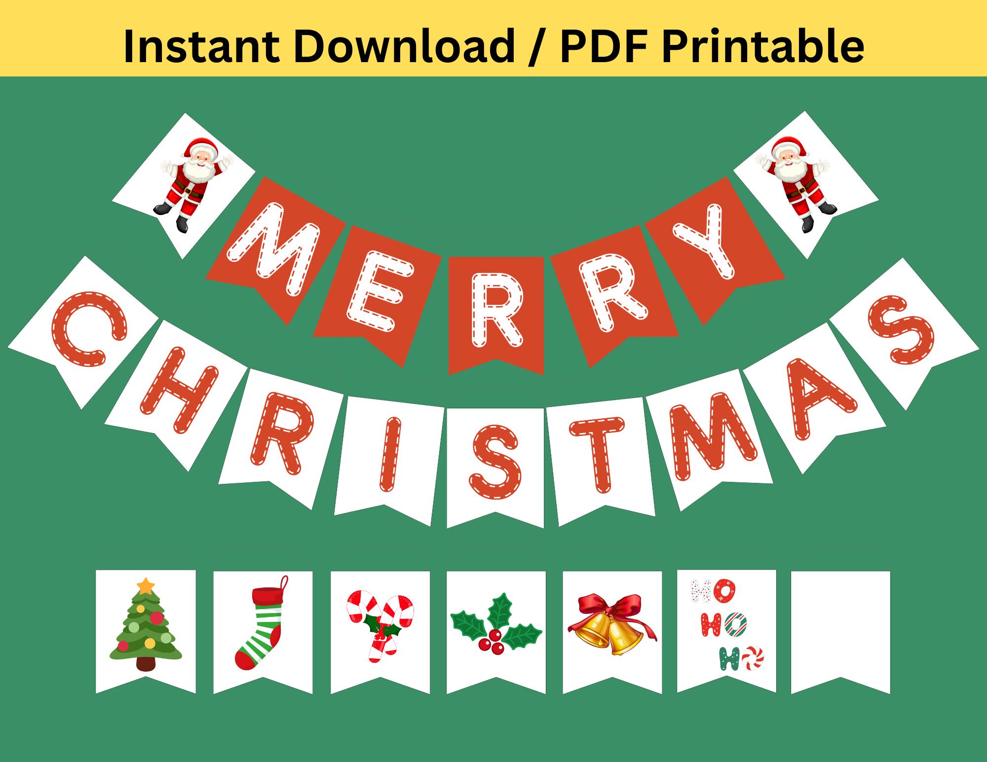 Merry Christmas Printable PDF Banner Instant Download Easy DIY Garland ...