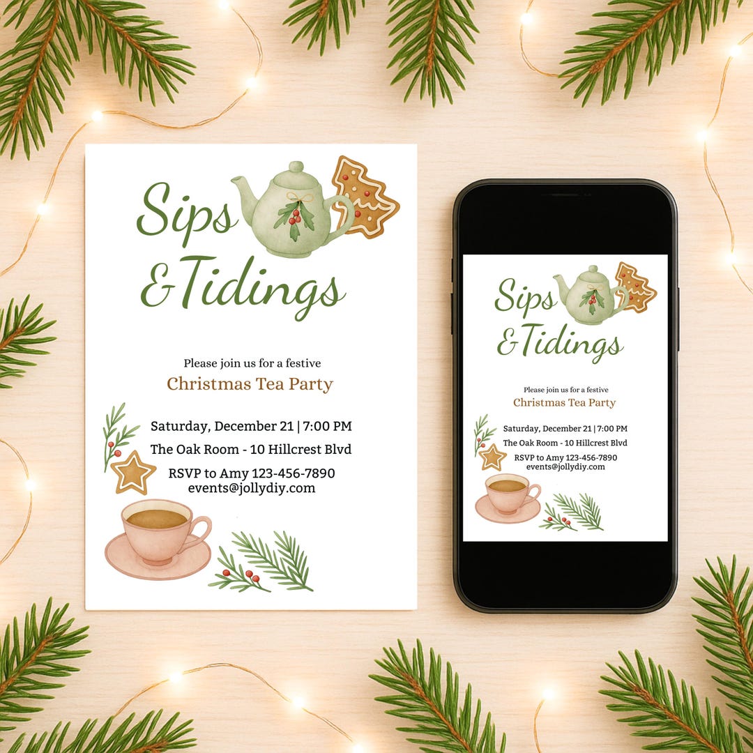 Christmas Tea Party Invitation Template | Holiday Tea Party Editable ...
