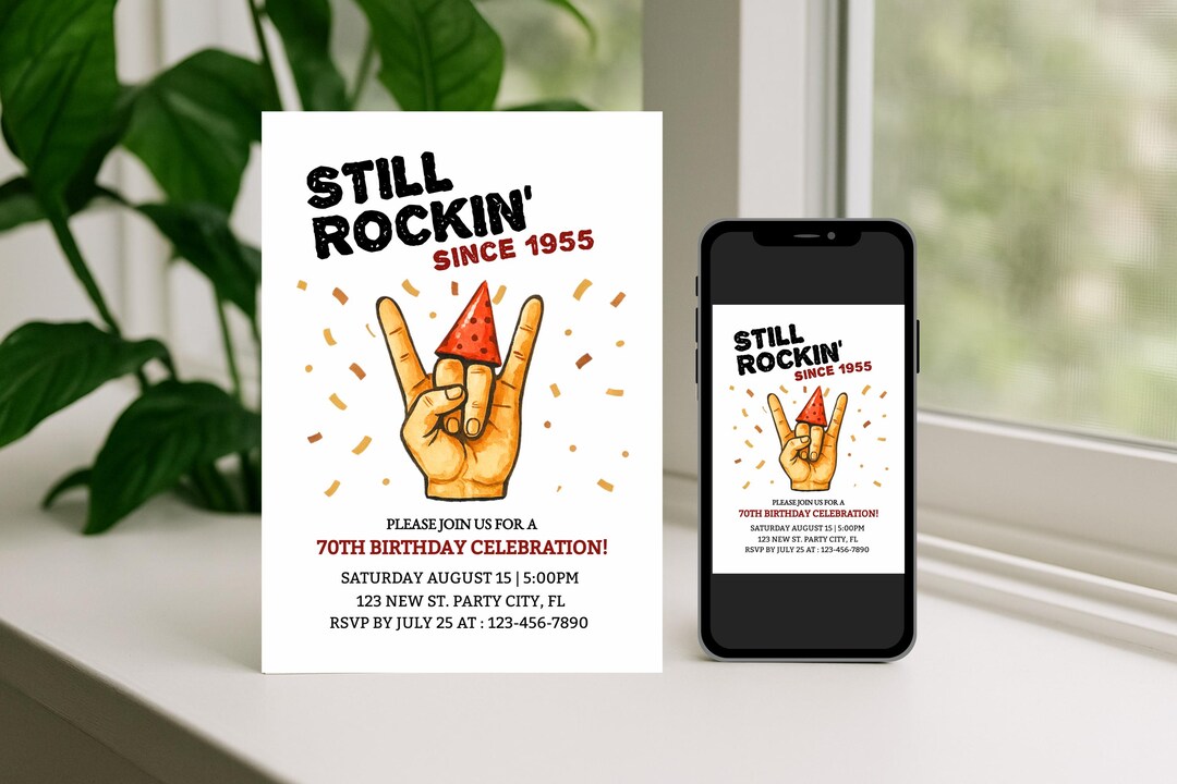 Still Rockin' Birthday Invitation | Funny Rock Hand Party Invite ...