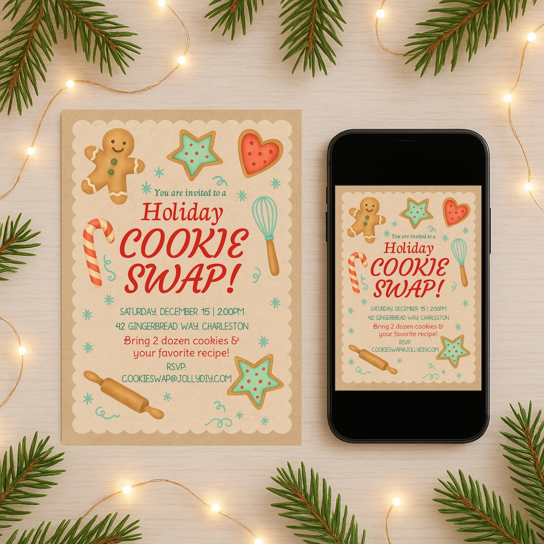 Holiday Cookie Swap Invitation Template, Christmas Cookie Exchange ...