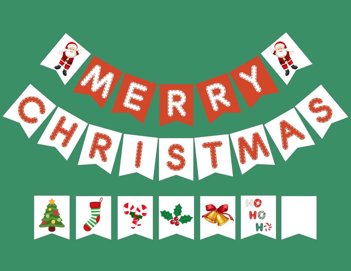 Merry Christmas Printable PDF Banner Instant Download Easy DIY Garland ...