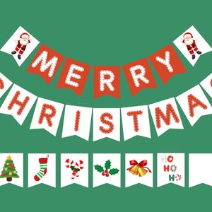 Merry Christmas Printable PDF Banner Instant Download Easy DIY Garland ...