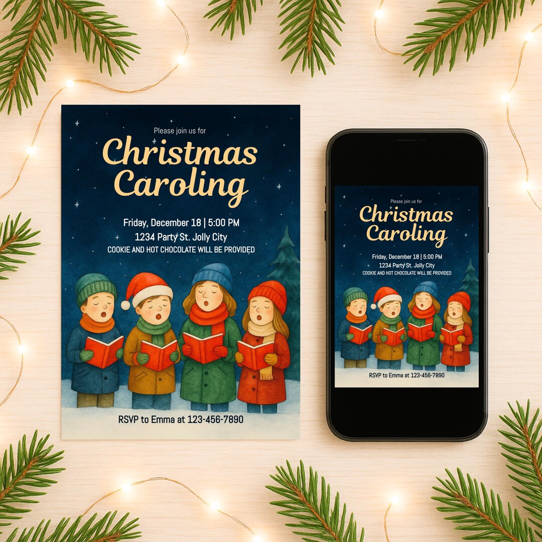 Christmas Caroling Invitation Template | Holiday Party Invite ...