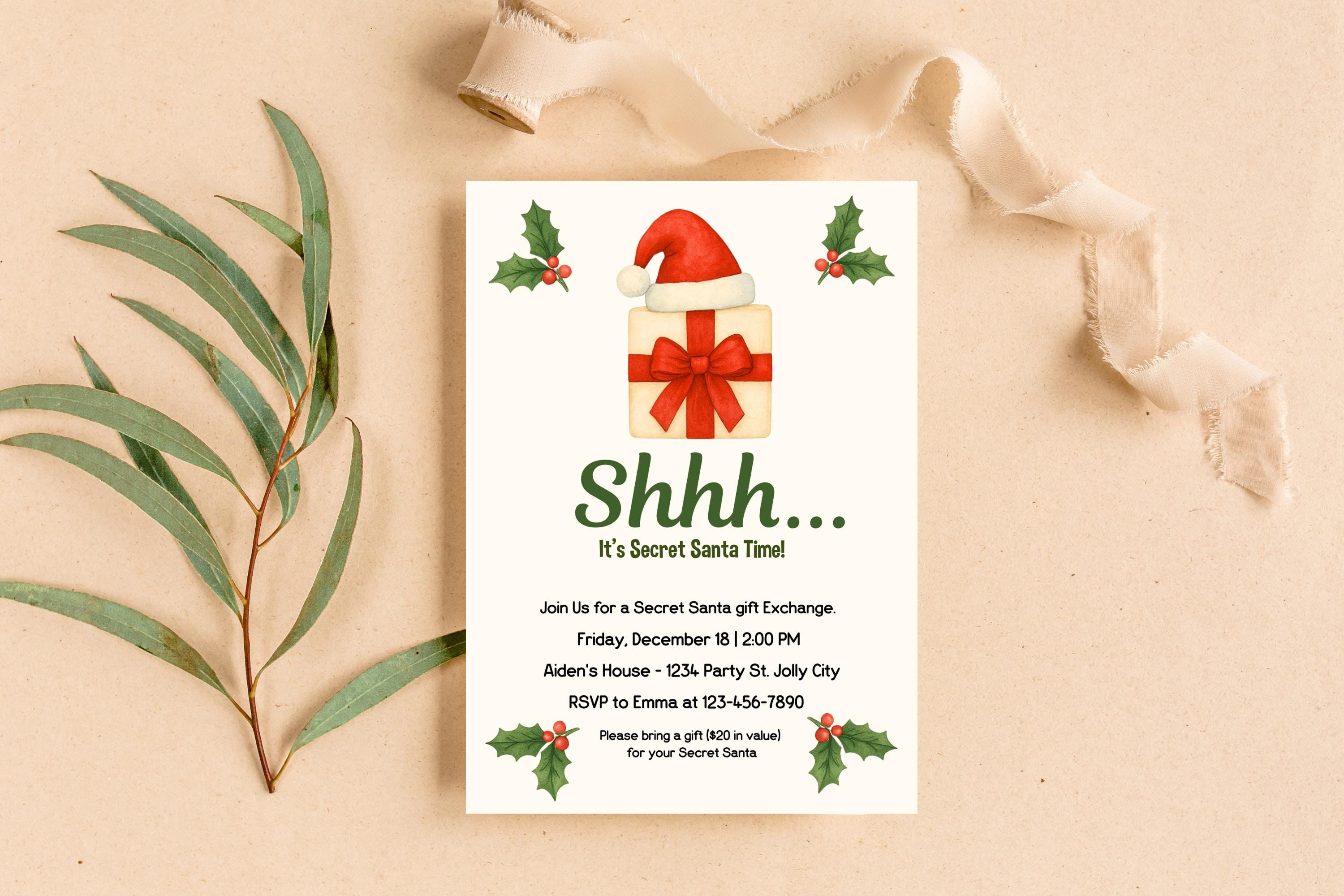 Secret Santa Invitation Template | Christmas Gift Exchange Party Invite ...
