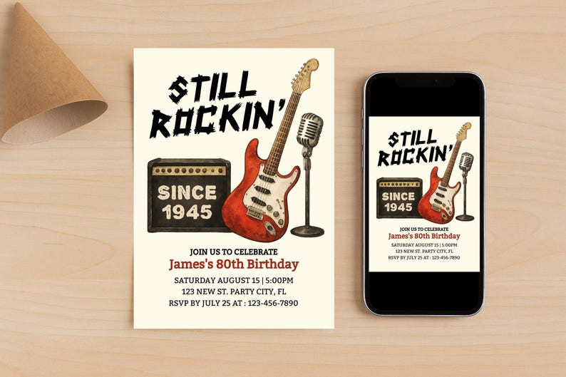 Still Rockin' Birthday Invitation for Him | Rock Music Party Invite ...