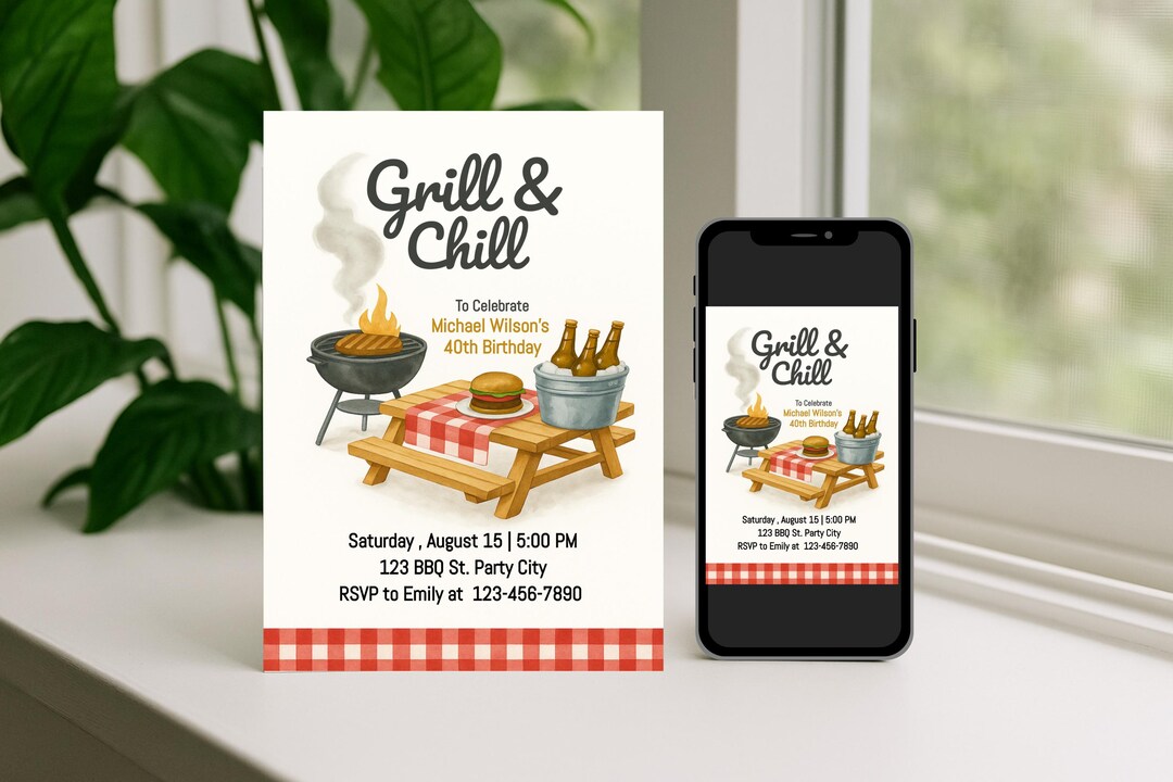 40th Birthday Invitation Template | Grill & Chill BBQ Cookout Invite ...