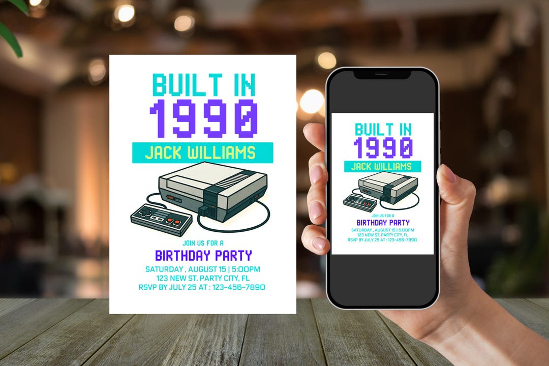 Retro Video Game Birthday Invitation Template | Editable Video Game ...