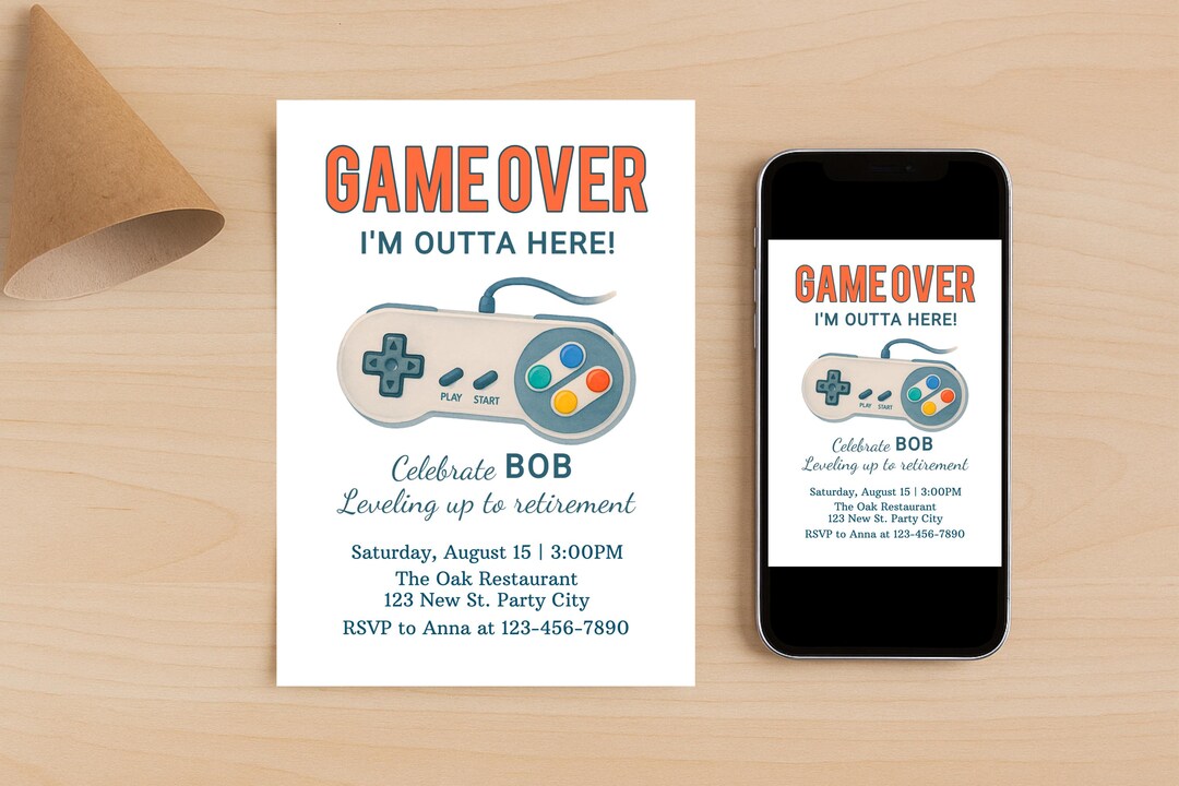 Funny Retirement Party Invitation | Retro Game Controller | Editable ...