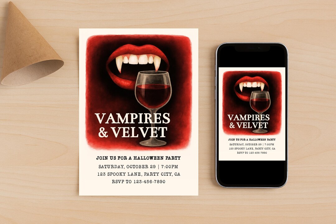 Vampire Halloween Party Invitation Template | Editable Gothic Printable ...