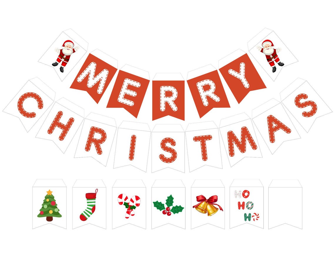 Merry Christmas Printable PDF Banner Instant Download Easy DIY Garland ...