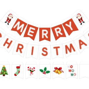 Merry Christmas Printable PDF Banner Instant Download Easy DIY Garland ...