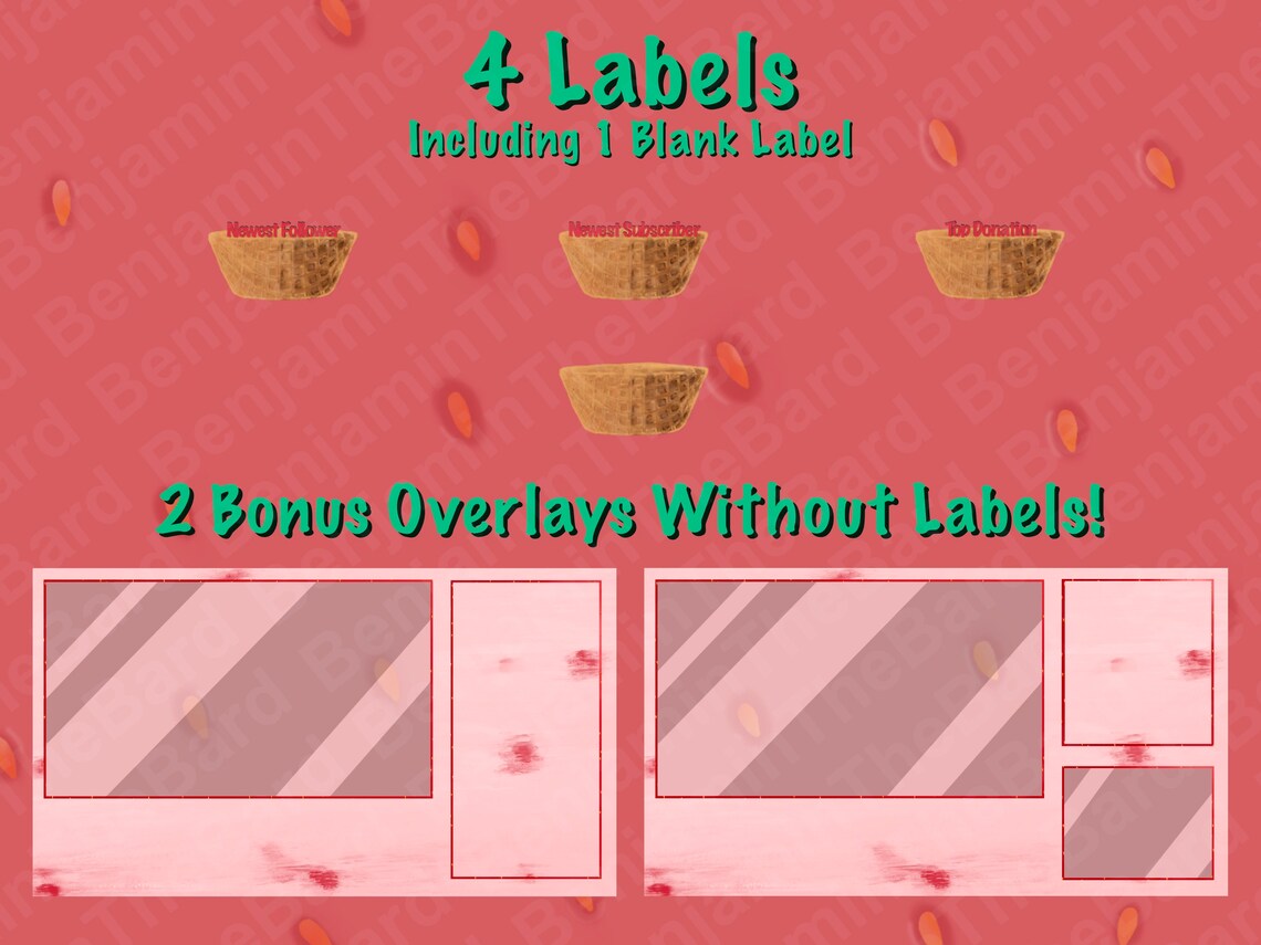 Cute Strawberry Ice Cream Twitch Stream Overlay Package, Stream Bundle ...