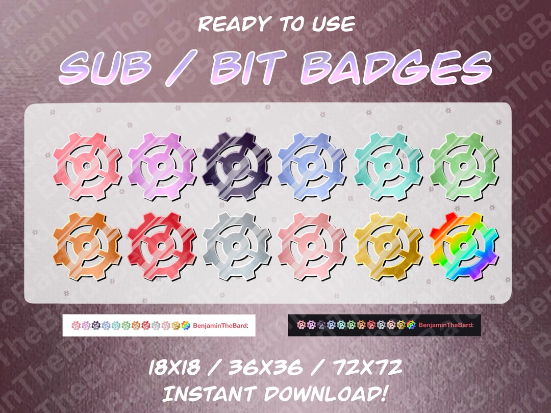 12x Gear Pack 5 Twitch Badges, Twitch Sub Badge, Twitch Bit Badge ...
