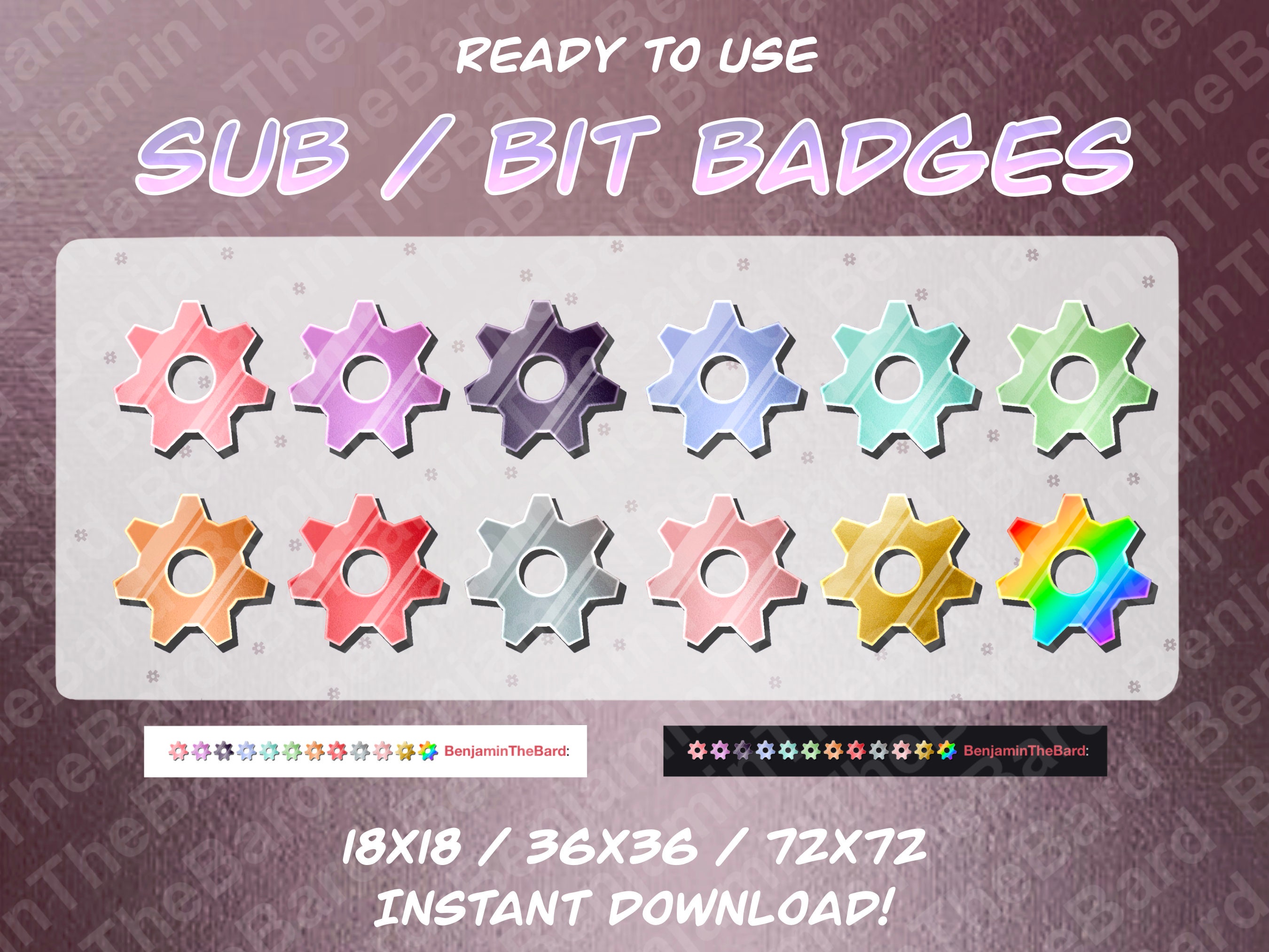 12x Gear Pack 4 Twitch Badges, Twitch Sub Badge, Twitch Bit Badge ...