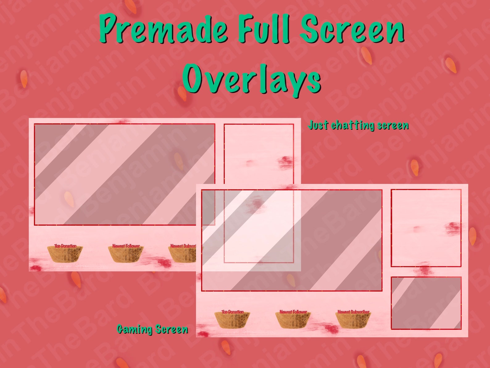Cute Strawberry Ice Cream Twitch Stream Overlay Package, Stream Bundle ...