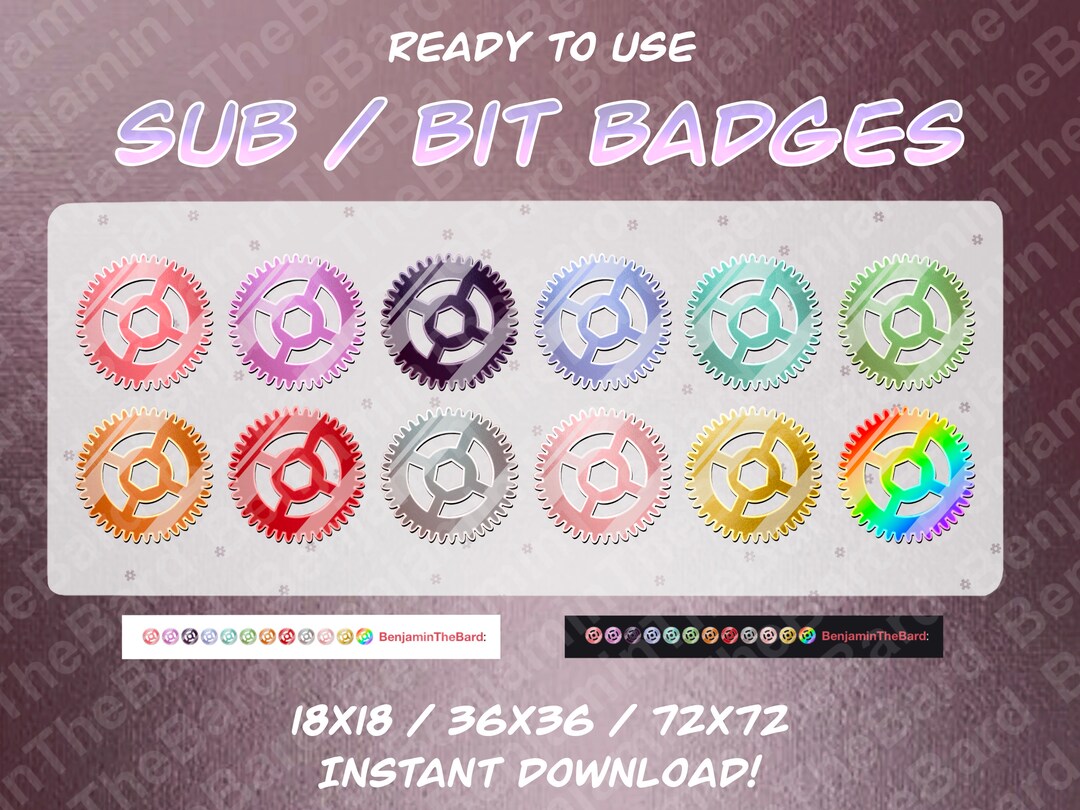 12x Gear Pack 6 Twitch Badges, Twitch Sub Badge, Twitch Bit Badge ...