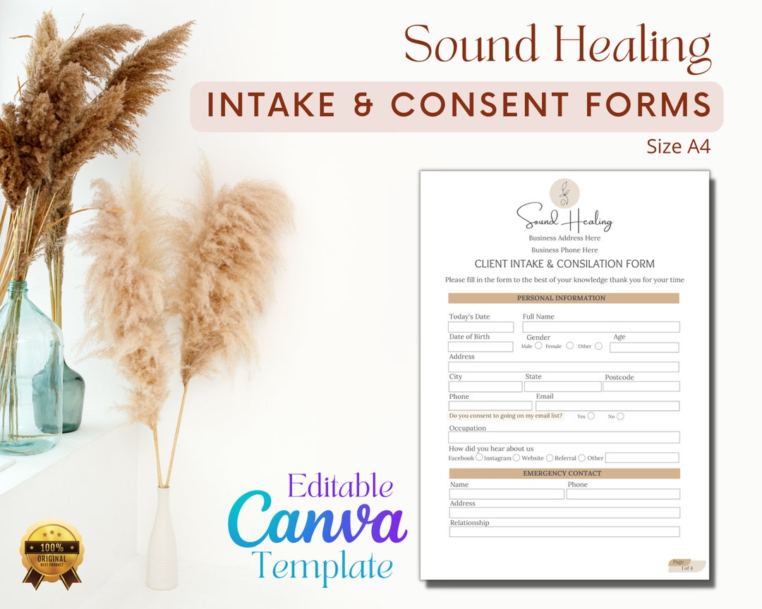 Sound Healing Client Intake & Consent Forms, Sound Healing Printable ...