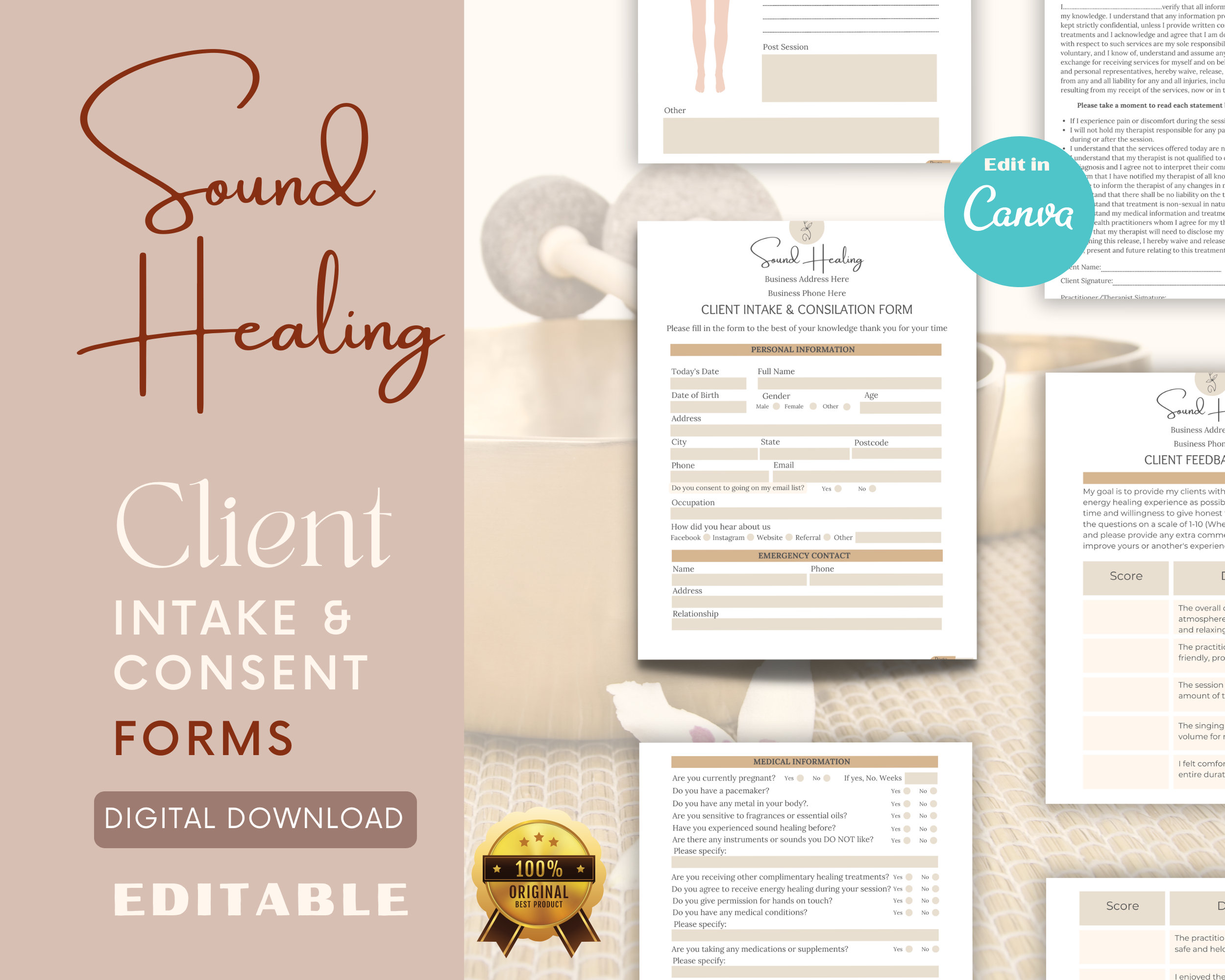 Sound Healing Client Intake Forms, Sound Healing Printable, Crystal ...