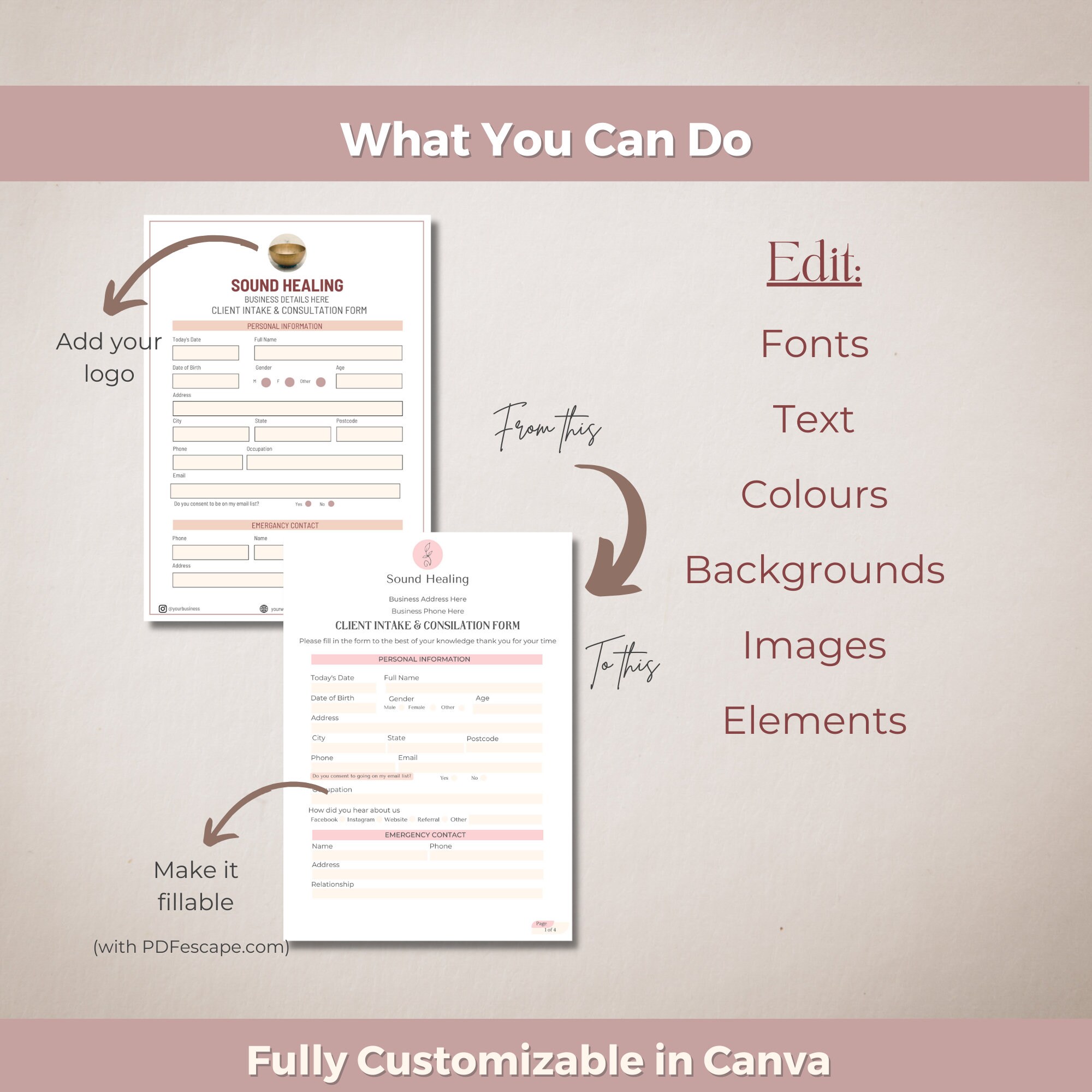 Sound Healing Client Intake Forms Template, Consent Waiver Forms, Canva ...