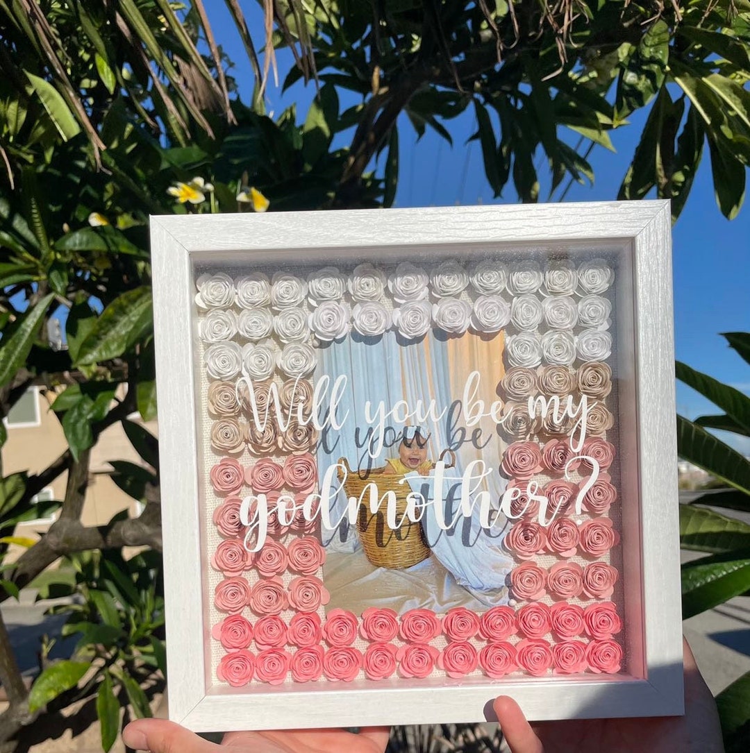 Personalized Hand Rolled Flower Shadow Box Godmother Proposal - Etsy
