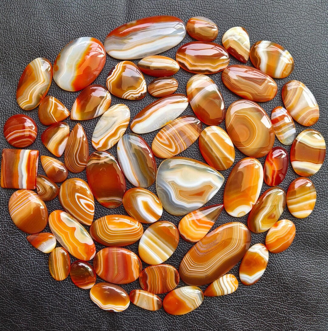 Orange Banded Agate Lot, Wholesale Orange Agate Cabochon Lot, Orange ...