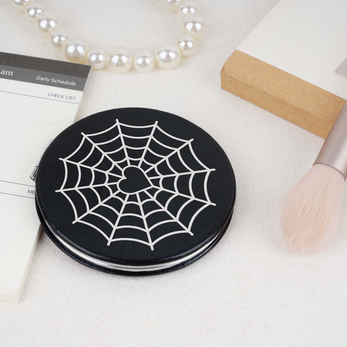 Heart Spiderweb Pocket Mirror, Goth Spiderweb Compact Mirror, Black ...