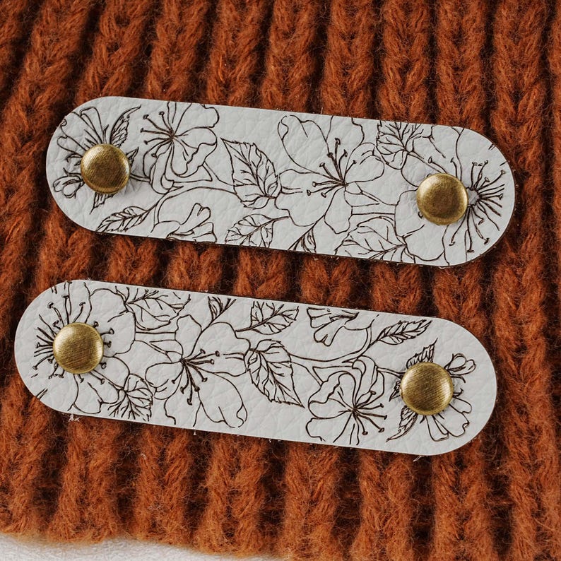 Peach Blossom Leather Label, Floral Tags for Knitted Items, Pretty ...