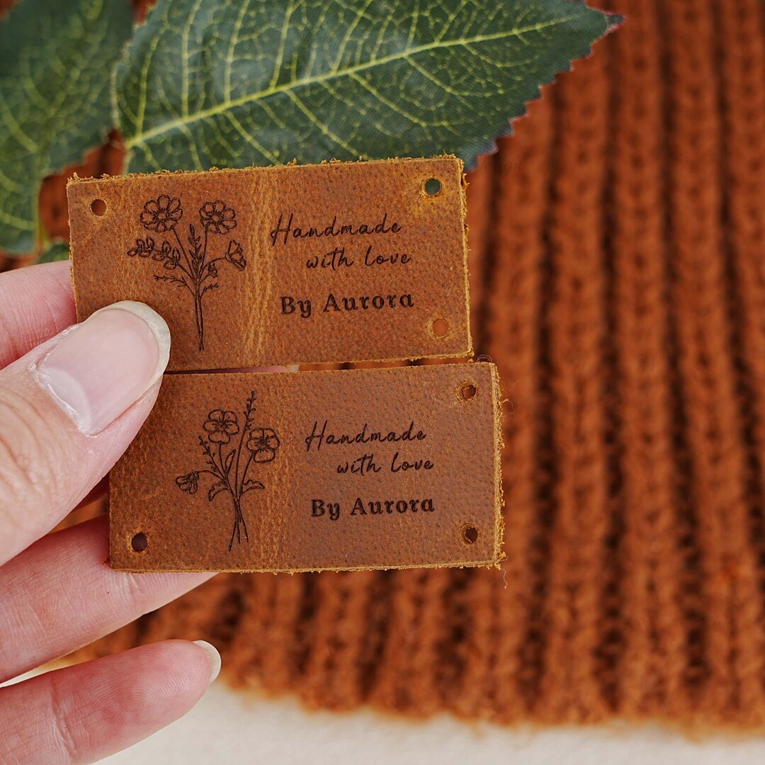 Personalized Birth Flower Leather Labels, Custom Flower Tags With Name ...